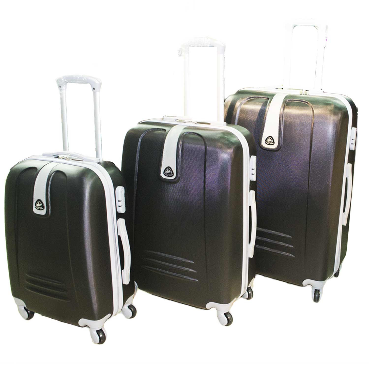 Set di 3 valigie nero con struttura rigida trolley valigie bagaglio a ...