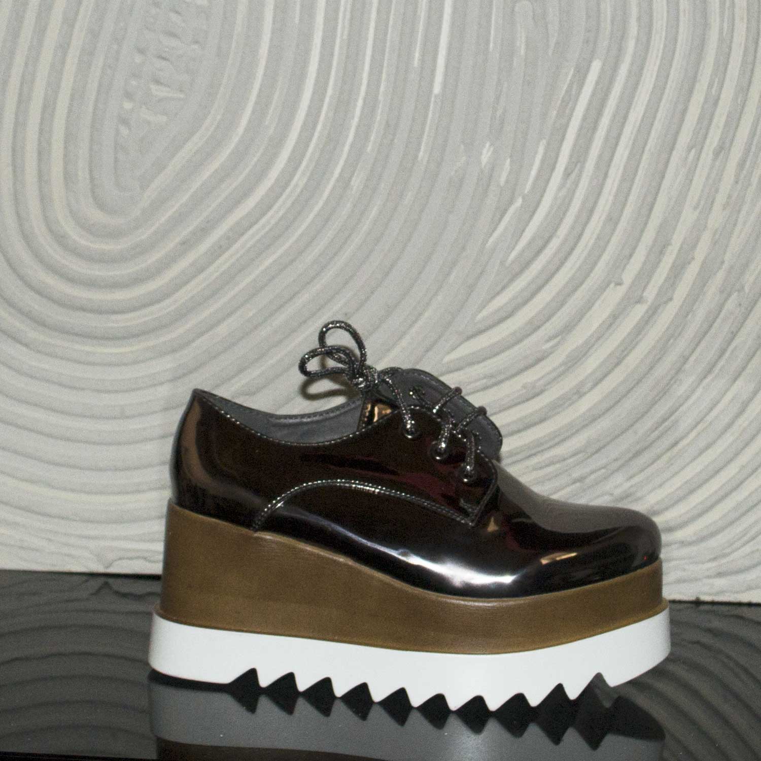 Scarpe donna platform stella fondo gomma effetto legno glamour argento ...