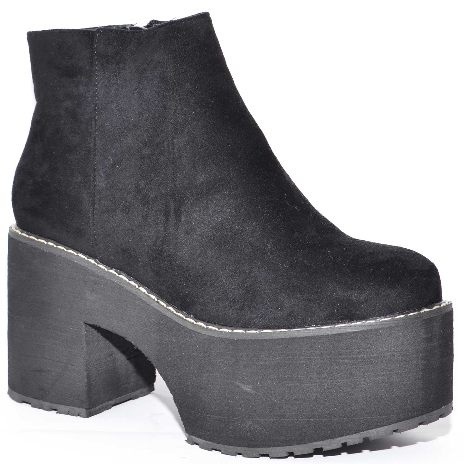 Scarpa stivaletto platform in camoscio nero con para rettilinea con ...