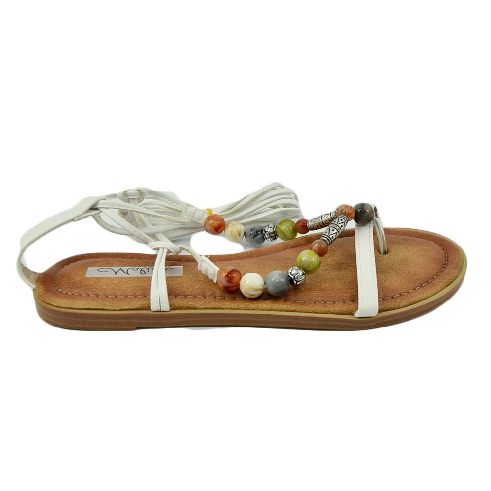 Sandalo basso donna bianco infradito alla schiava perline colorate ...