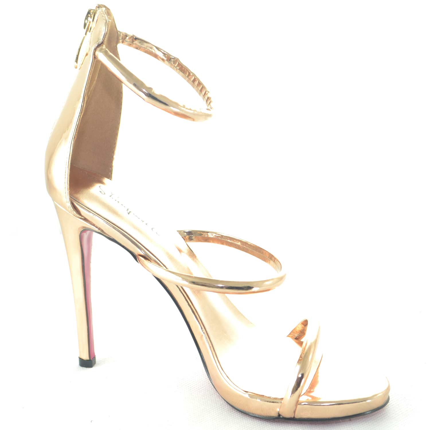 Sandalo elegante tacco a spillo specchio oro rosa con fascette ...