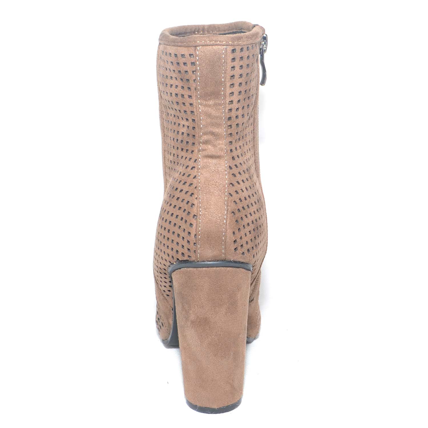 scarpe donna tronchetti donna tortora traforato in camoscio tacco largo ...
