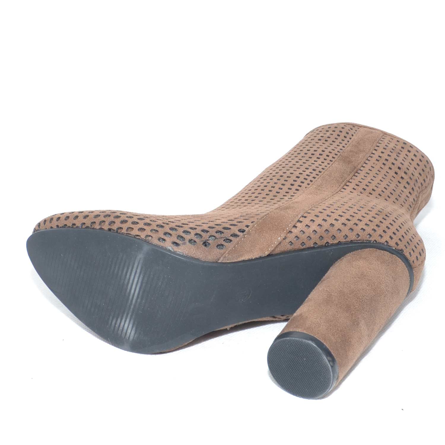 scarpe donna tronchetti donna tortora traforato in camoscio tacco largo ...