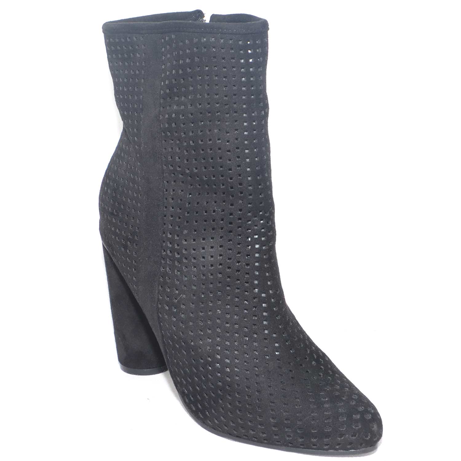scarpe donna tronchetti donna nero traforato in camoscio tacco largo ...