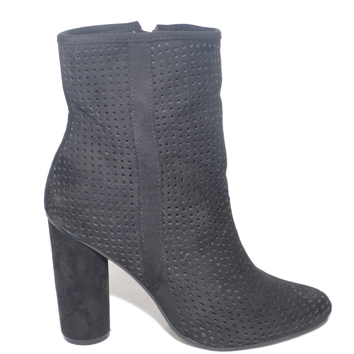 scarpe donna tronchetti donna nero traforato in camoscio tacco largo ...