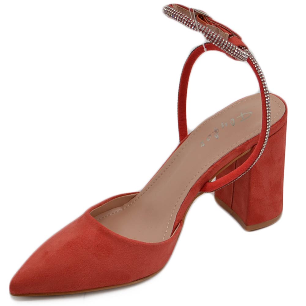 Scarpe Decollete Donna Slingback In Camoscio Corallo Aperto Sul Tallone