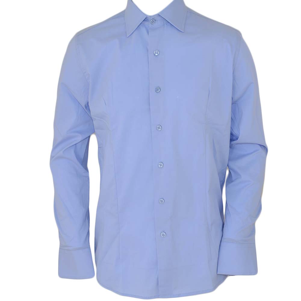 Camicia uomo slim cotone celeste collo rigido manica lunga basic made ...