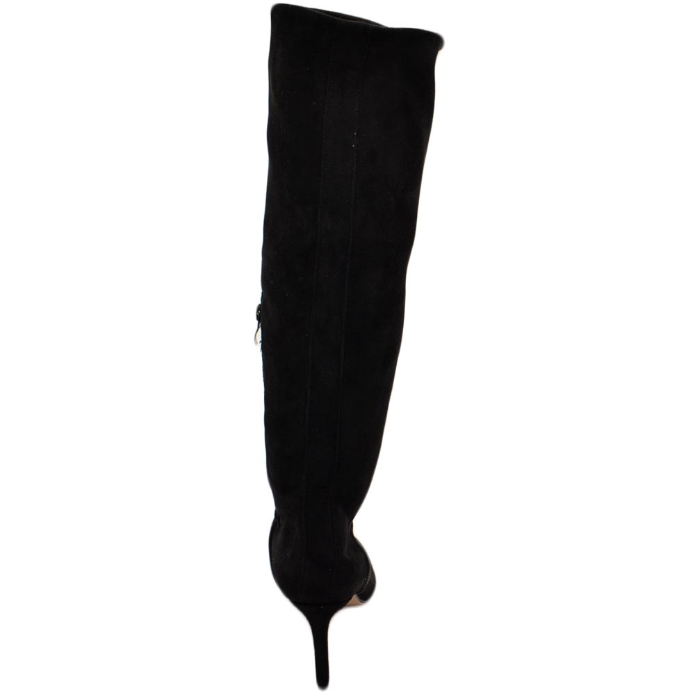 Stivali alti donna al ginocchio in ecopelle scamosciata nero punta ...