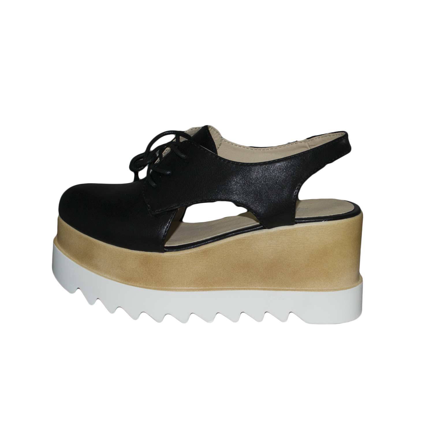 Scarpe donna alte zeppa pelle nera lacci donna platform Malu Shoes ...