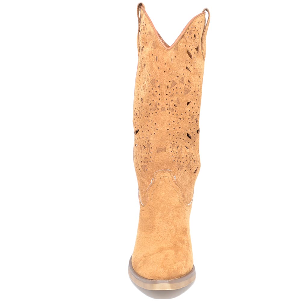 Stivali donna camperos texani stile western cuoio con gambale traforato ...