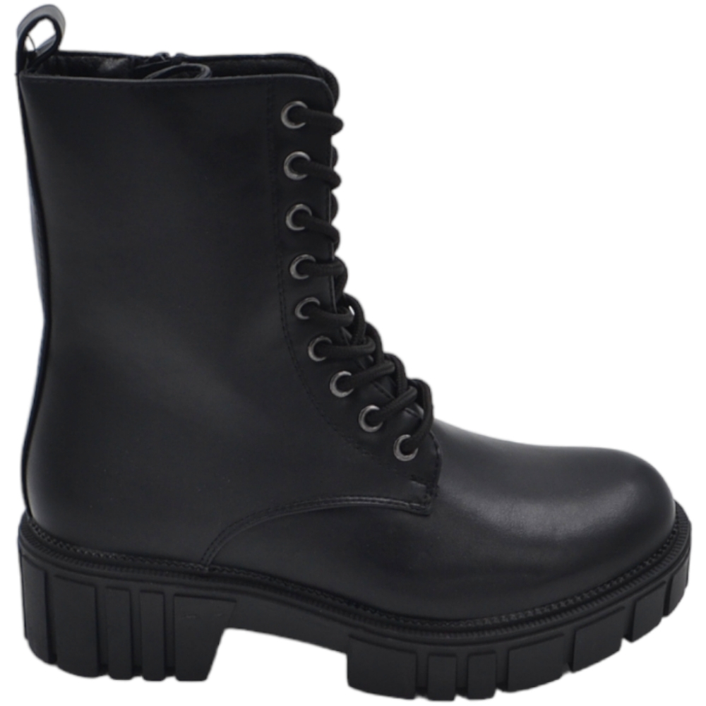 Stivaletto anfibio scarpa donna nero con lacci regolabili fondo alto in ...