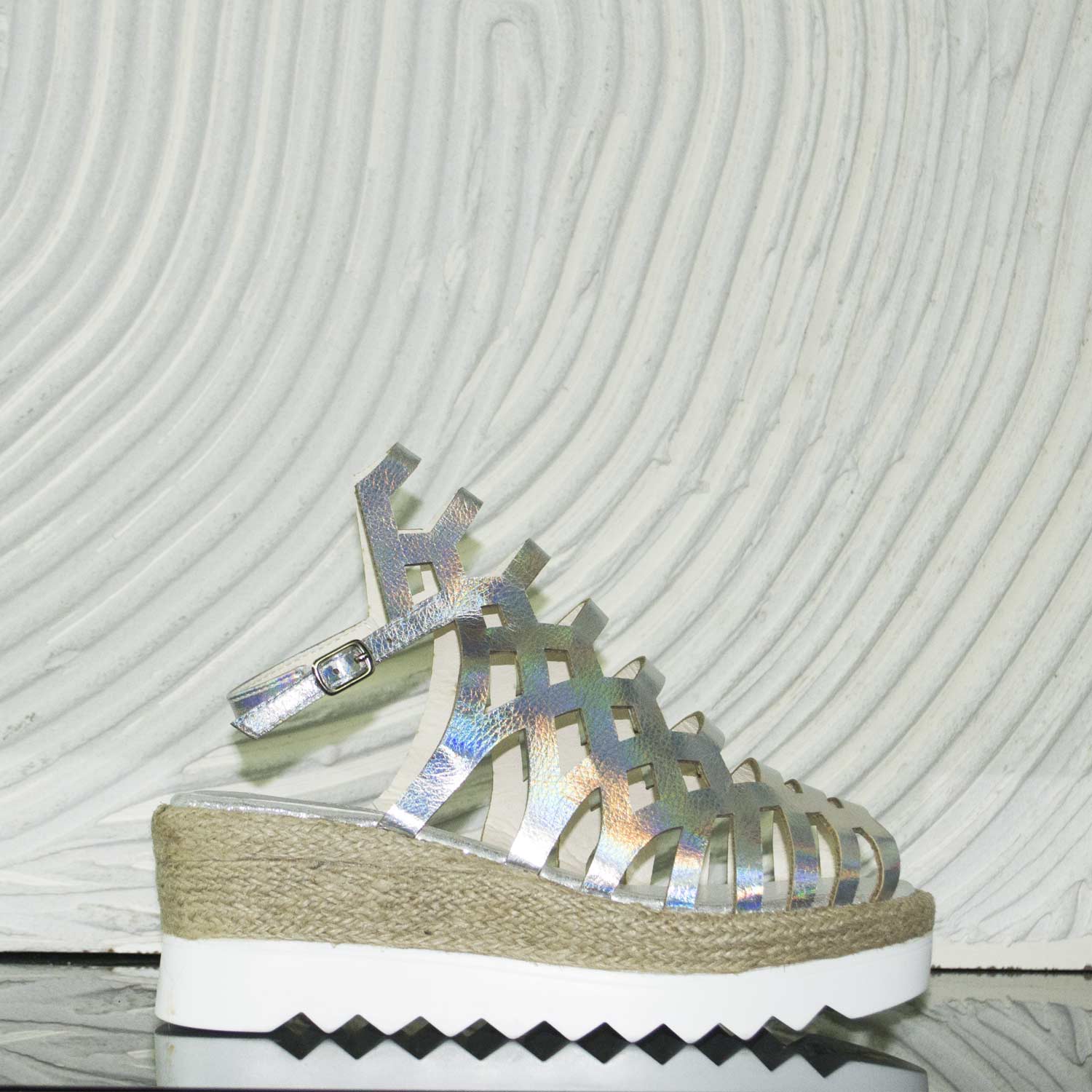 Scarpe donna alte argento silver laminato cinturino fondo antiscivolo ...