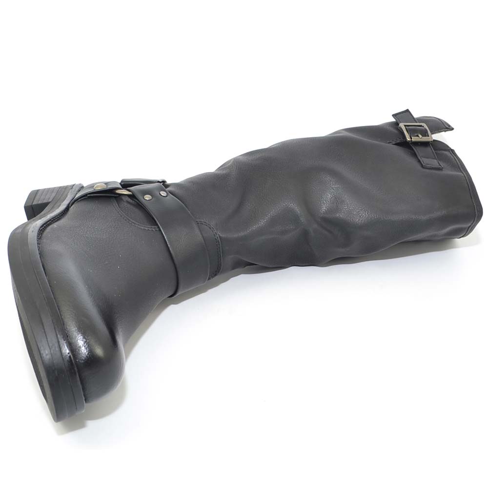 Stivali donna biker neri fibbia linea basic sotto ginocchio aderenti ...