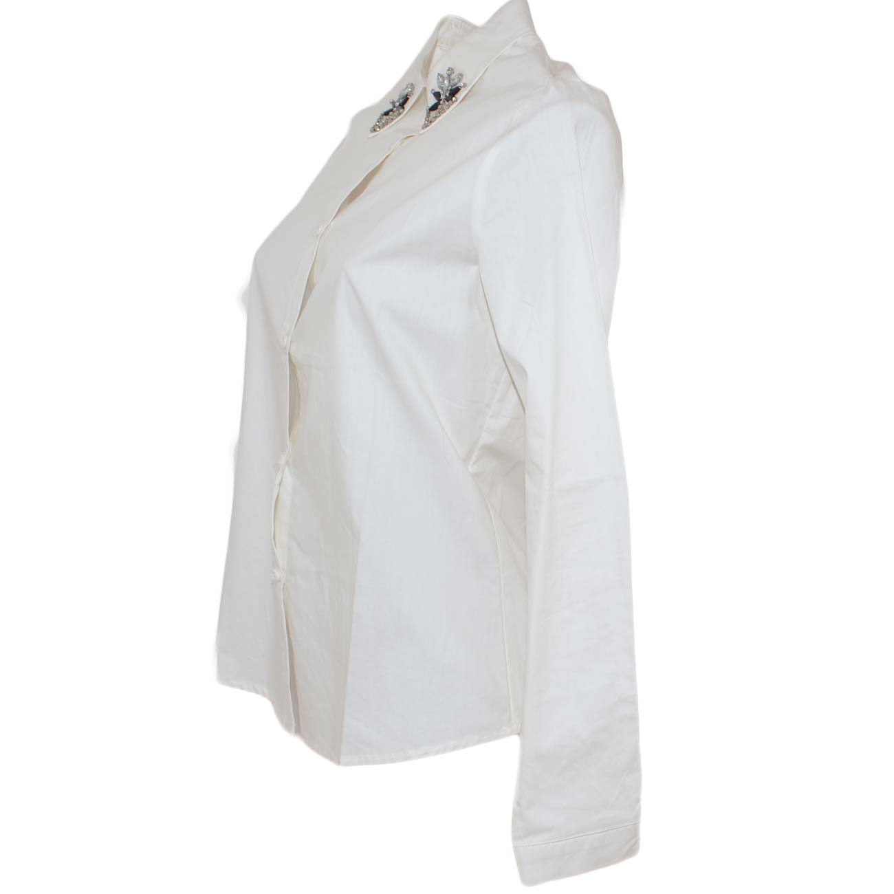 Camicia donna bianca in cotone classica con applicazioni e strass su ...