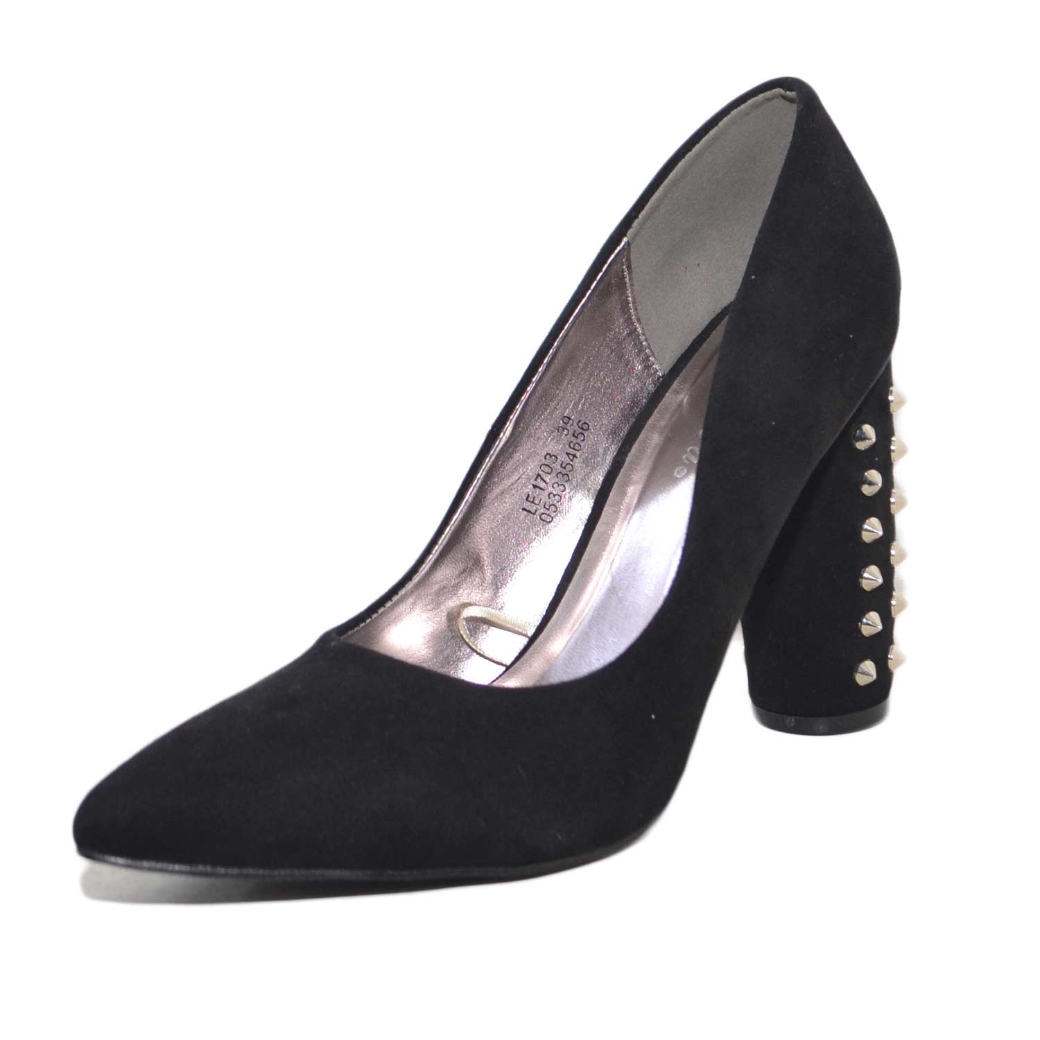 scarpe donna cerimonia decollete' nero in camoscio con tacco largo ...