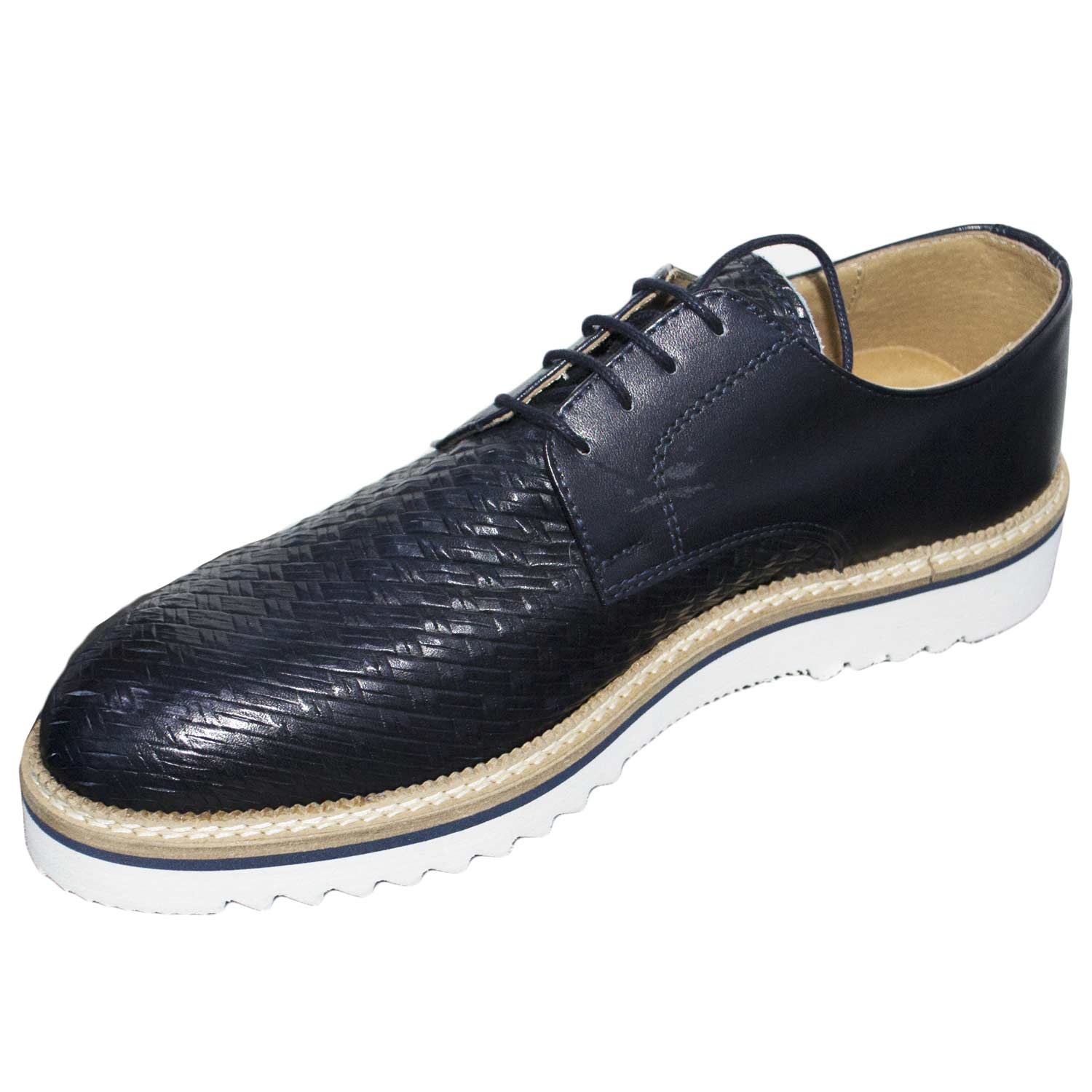 Scarpe uomo stringate art 024538 crust blu intreccio vera pelle made in ...