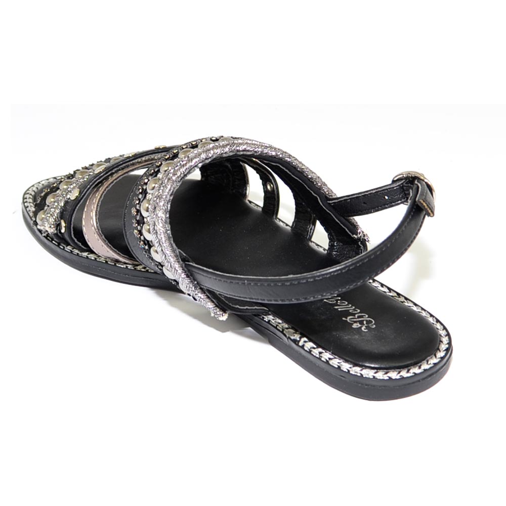 Sandalo basso positano donna con fascette frange bicolore nero e ...