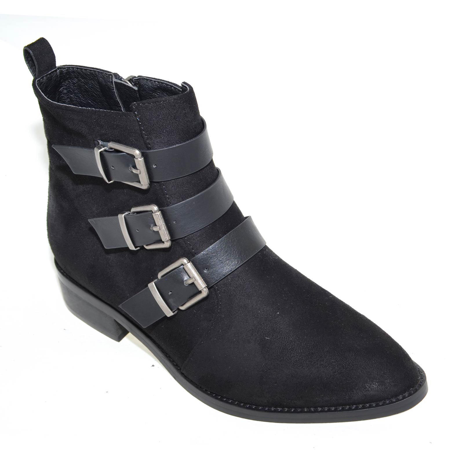 Stivaletti a punta donna art: 1724 camoscio fibbie argento fondo ...