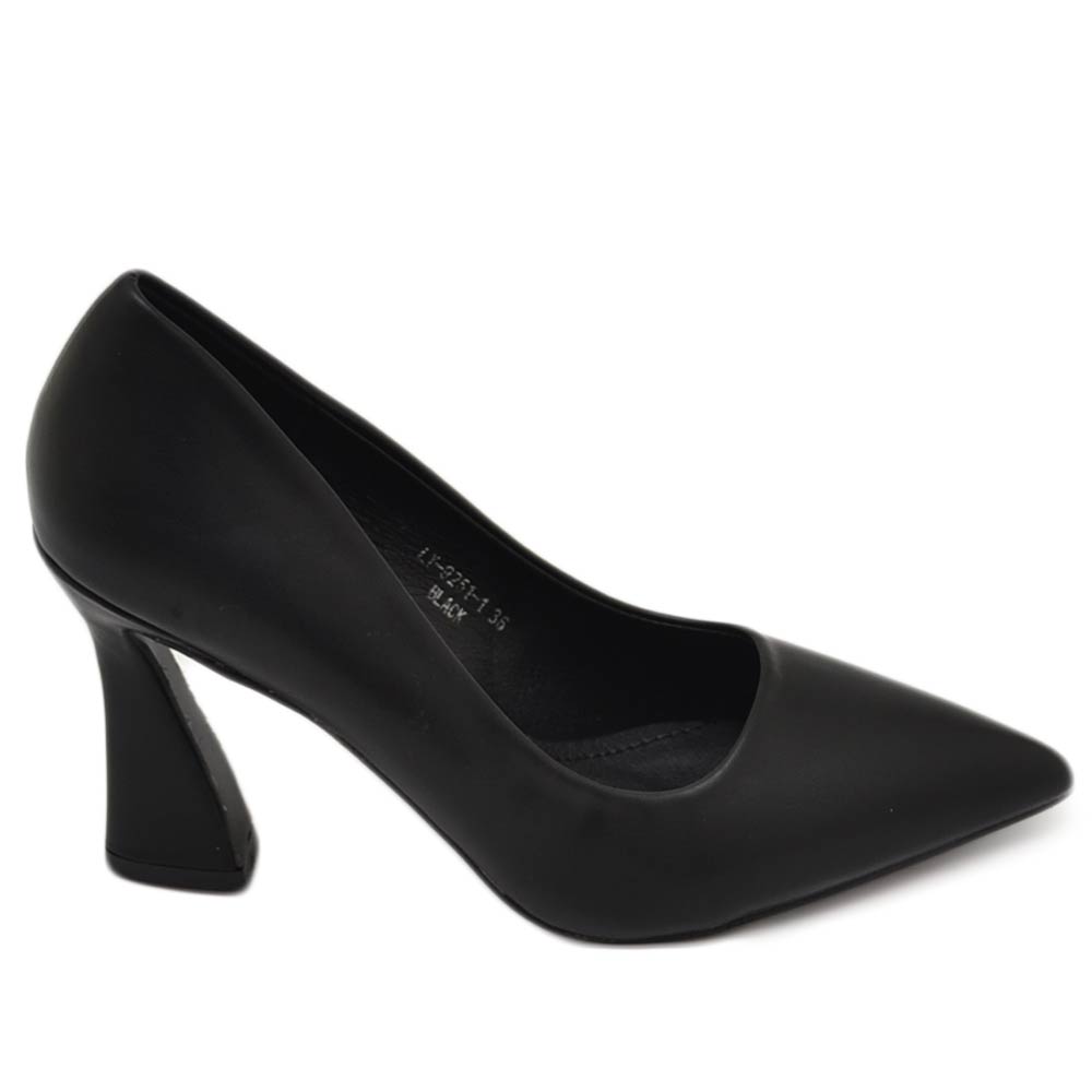 Decollete' scarpe donna eleganti a punta nero pelle tacco martini 8 ...