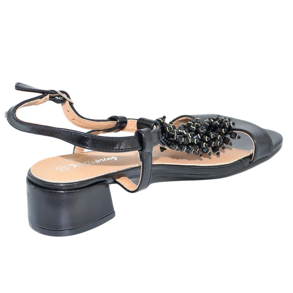 Sandalo basso donna nero con tacco basso fascette incrociate con ...