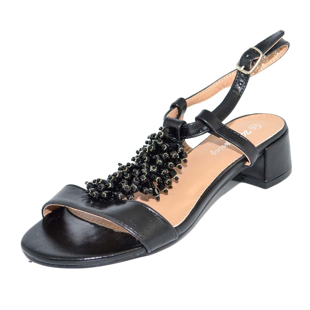 Sandalo basso donna nero con tacco basso fascette incrociate con ...