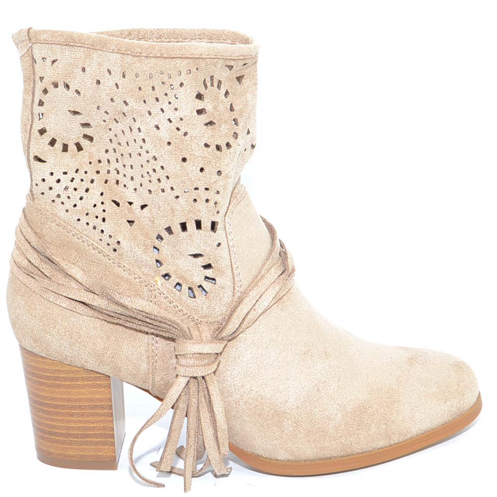 Tronchetto donna estivo beige nude traforato con tacco in legno grosso ...
