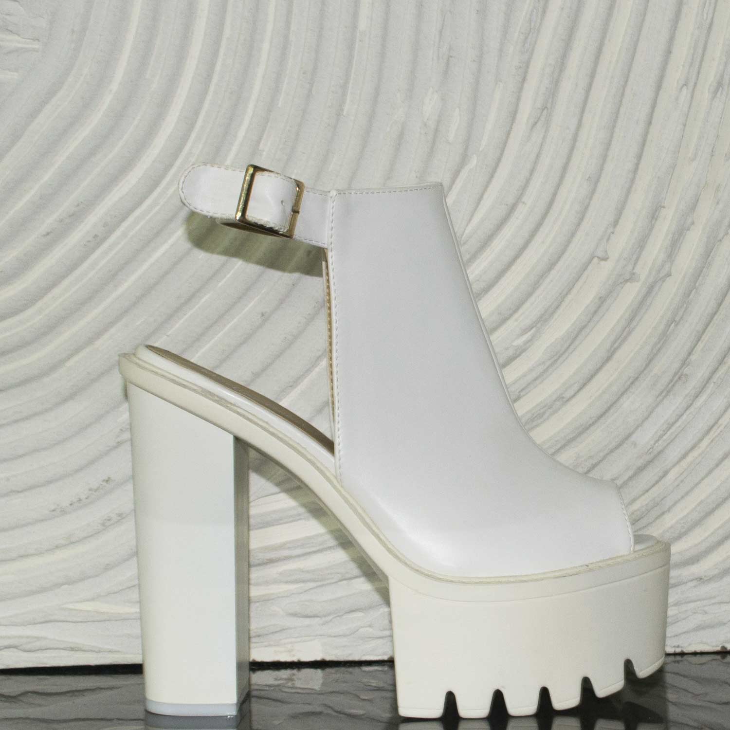 Scarpe donna girl alte platform bianco white monocromo fibbia interno ...