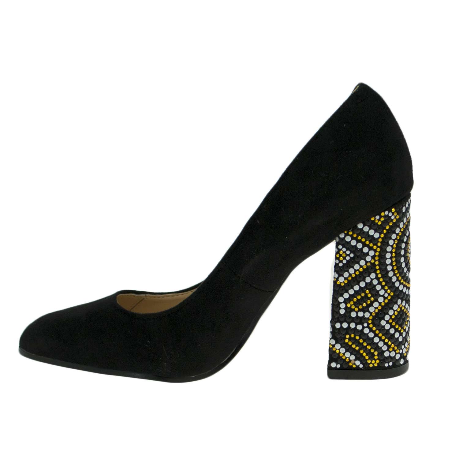 Scarpe donna art.dec4090 decollete nero in camoscio fantasia strass ...