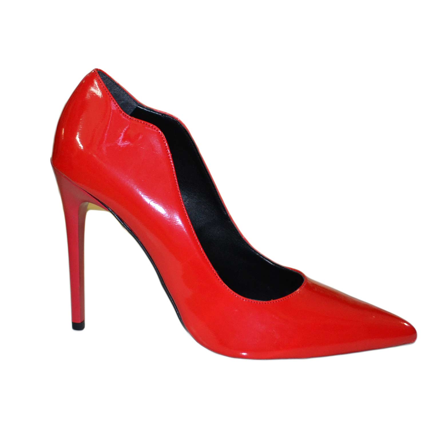 Decollete donna scarpe pelle rosso linea curva decollete con tacco alto ...