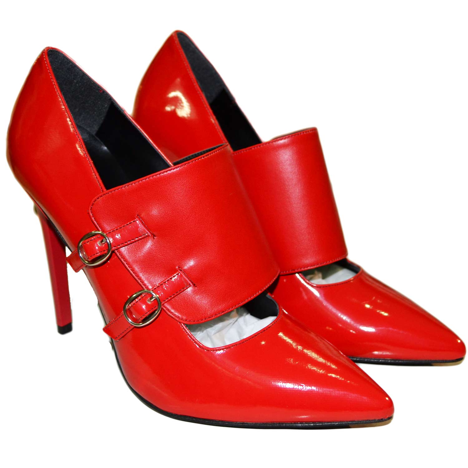 Tacco Spillo pelle vernice rosso due fibbie moda donna glamour donna ...
