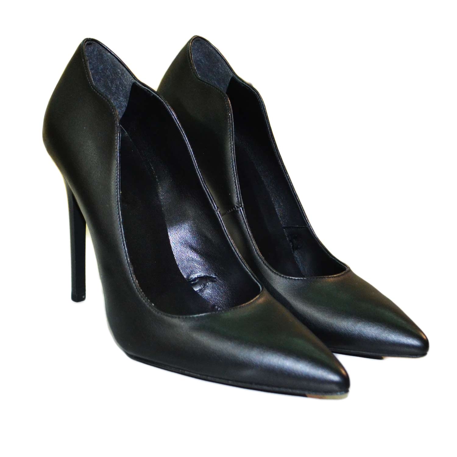 Decollete donna scarpe pelle nero linea curva decollete con tacco alto ...