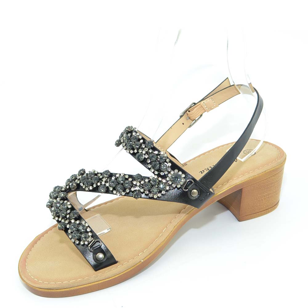 Sandalo gioiello basso nero donna positano con suola antiscivolo ...