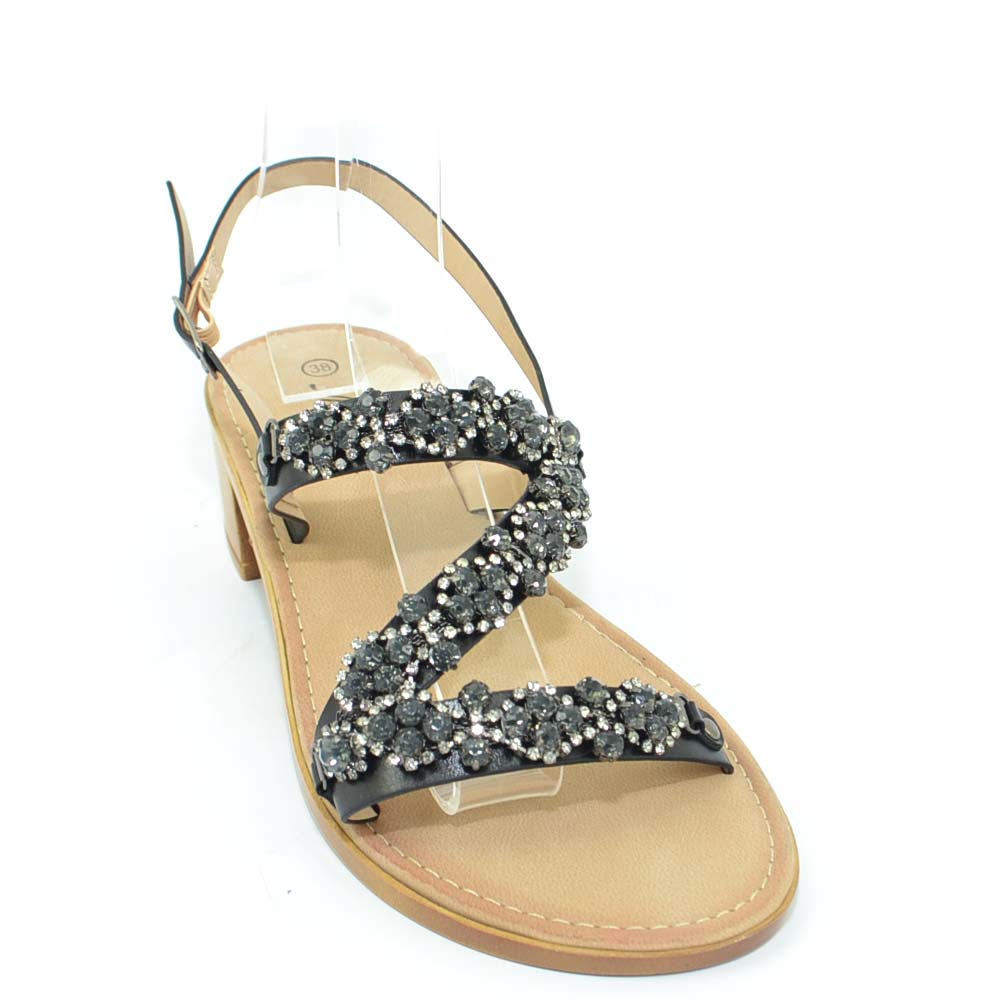 Sandalo gioiello basso nero donna positano con suola antiscivolo ...