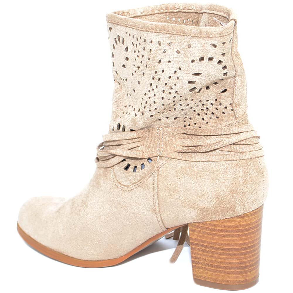 Tronchetto donna estivo beige nude traforato con tacco in legno grosso ...