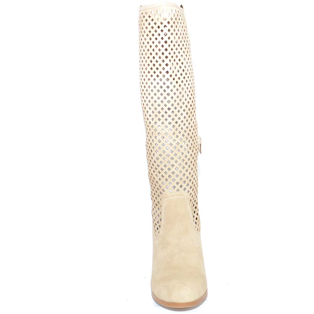 Stivali donna beige nude con plateau estivi gambale traforato altezza ...
