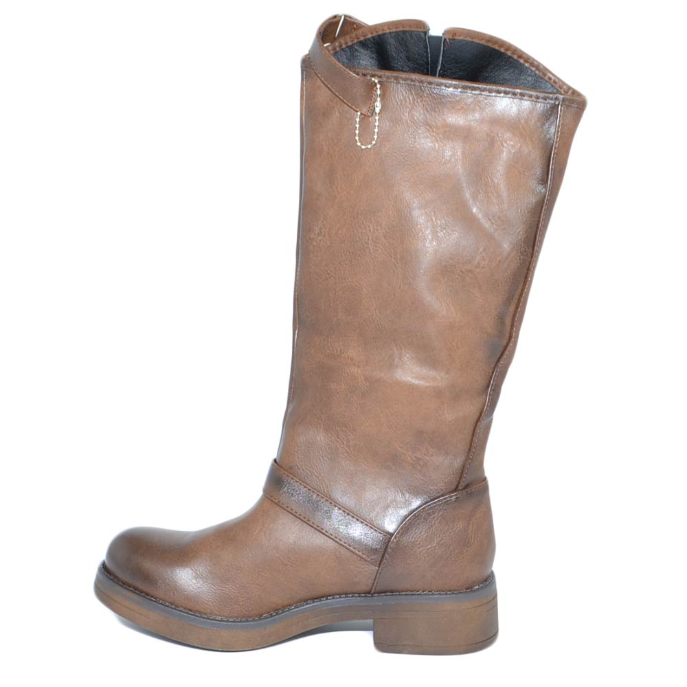 Stivali biker donna marroni con fibbie linea basic moto riders con zip ...